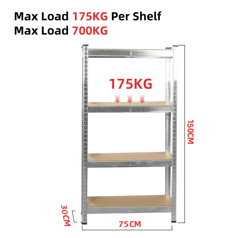 4 Tier Heavy Duty Galvanised Metal Shelving, 700kg Bearing