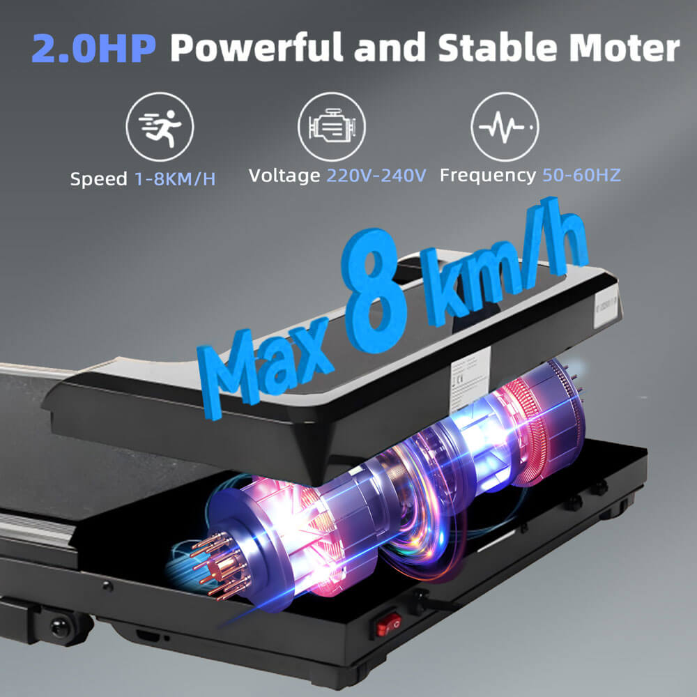 6.5° Manual Incline Folding Quiet Treadmill, 2.0HP motor, 1–8 km/h